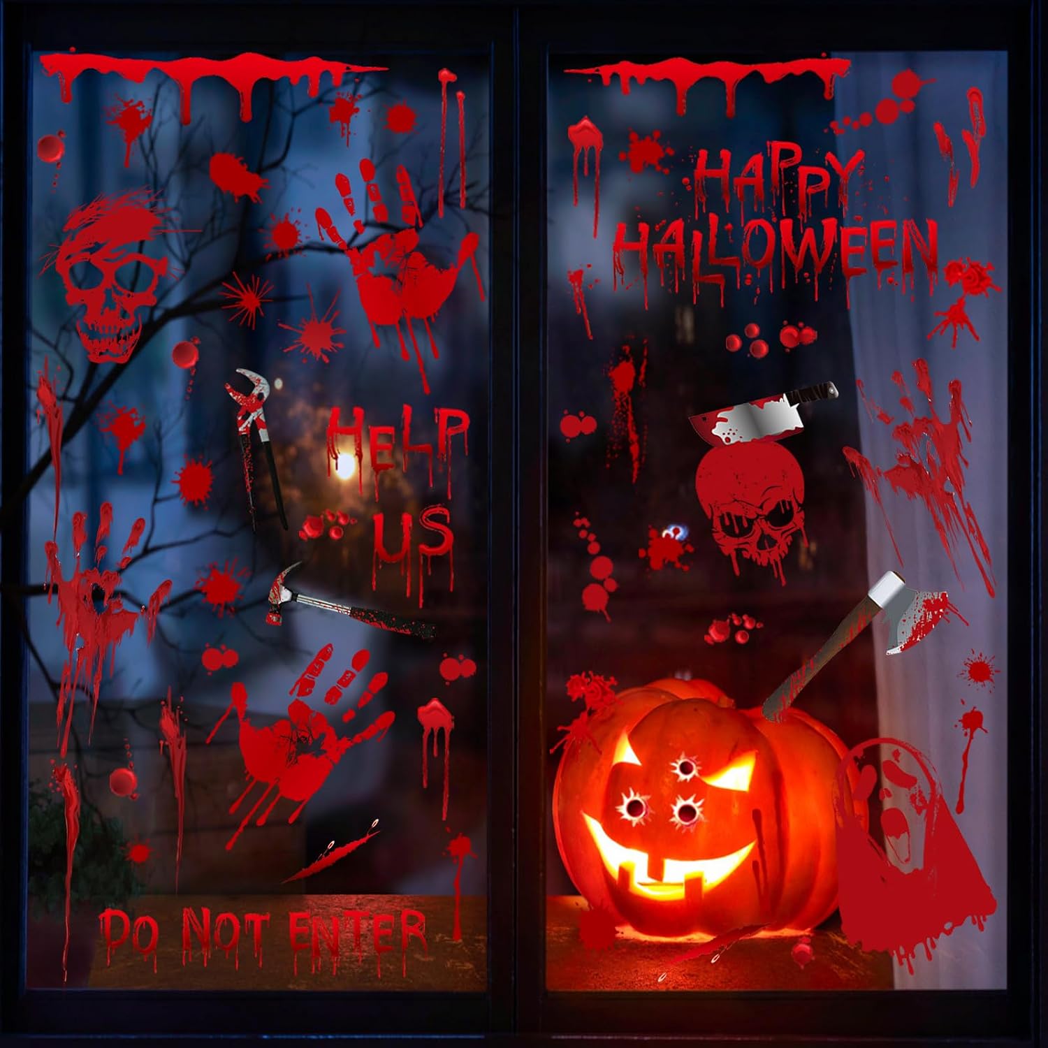 Amazon.com: 95Pcs Bloody Handprint Footprint Window Stickers, Scary ...
