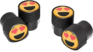 Amazon.com: Smiley Face Heart Eyes Black Knurling Valve Stem Caps, 4-Pack : Automotive