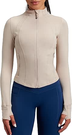 Running Jacket Women Full Zip up Long Sleeve BBL Workout Tops Jacket ...