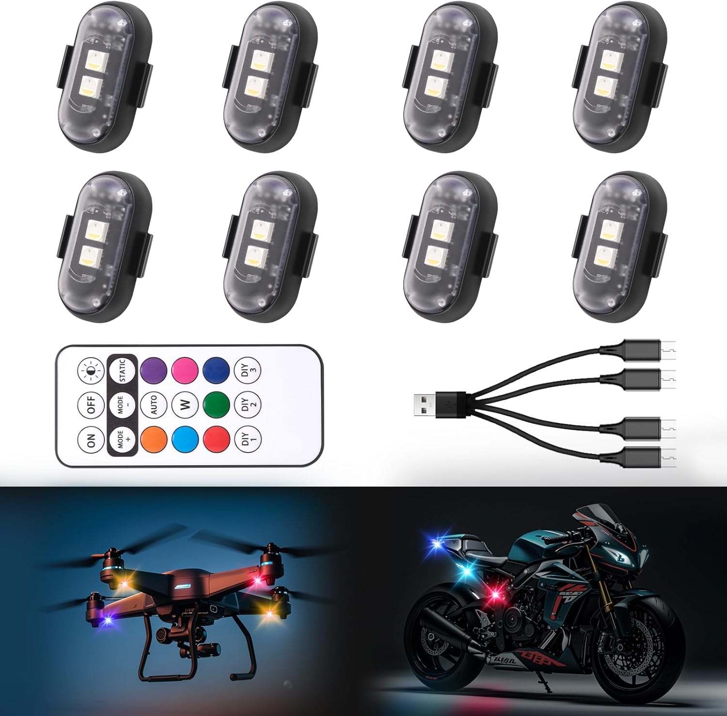 Wireless LED Strobe Lights with Remote Control,8 Colors Waterproof Anti ...