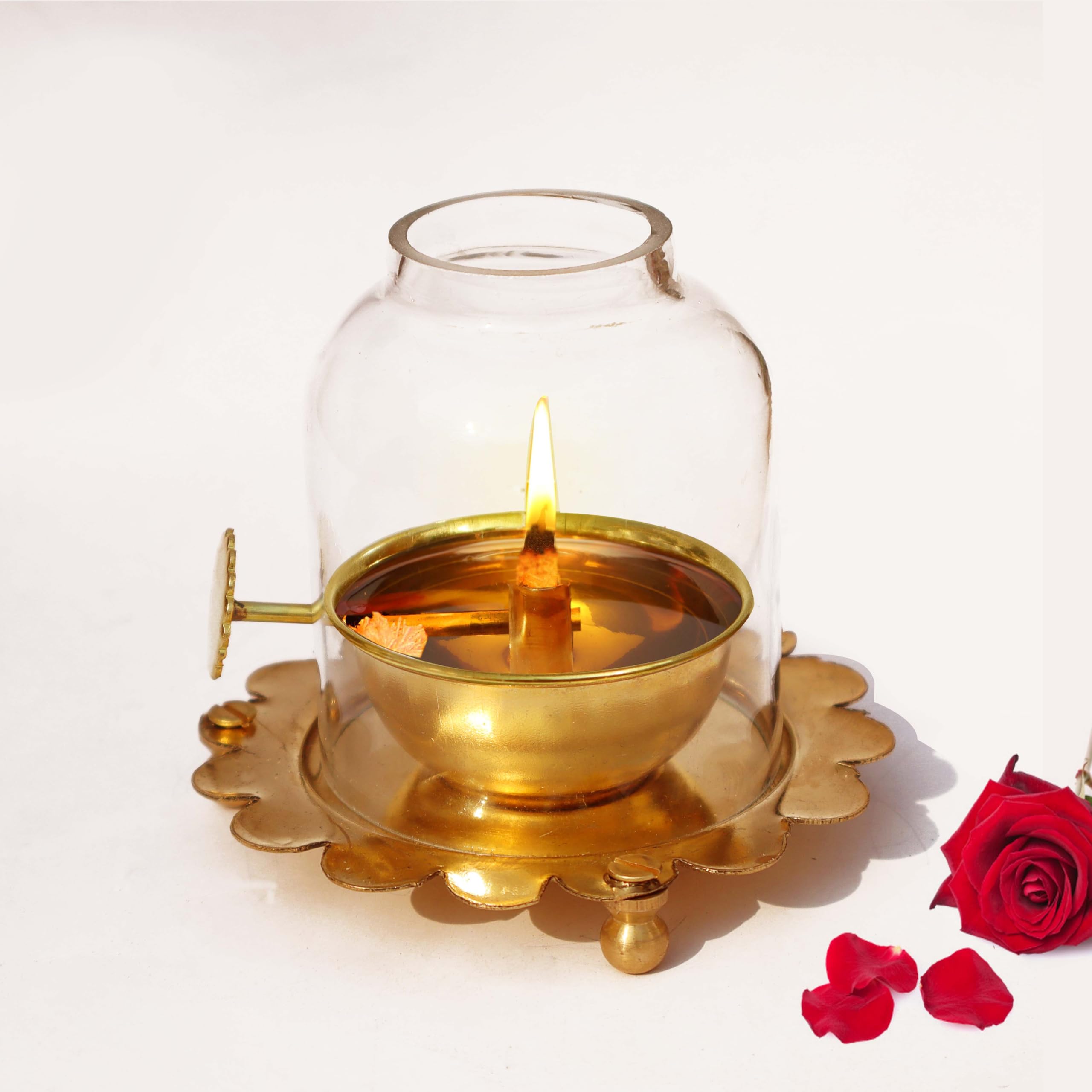 Buy Pure Source India 100% Pure Brass Akhand Jyot Diya with Adjustable Bati Knob, Wick Lifting ...