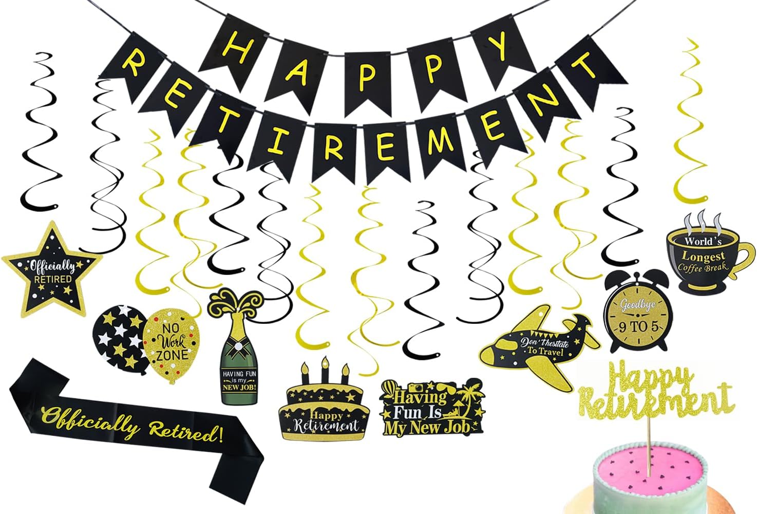 Retirement Decorations Kit - Happy Retirement Banner, Sash, Theme Card ...