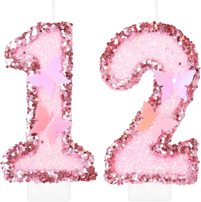 Amazon.com: Birthday Candles, Number 12 Candle, Butterfly 12th Birthday ...