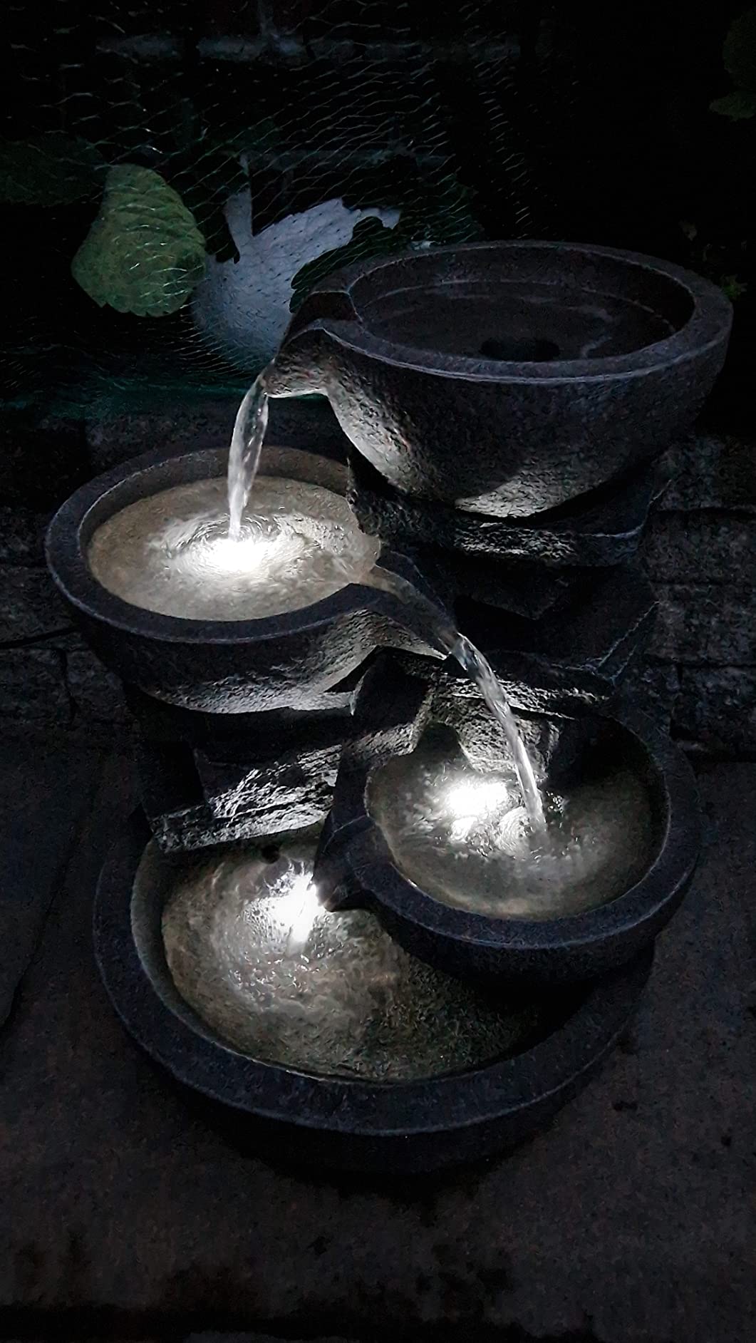 allpondsolutions Four-Tier Cascading Bowl Water Feature with LED Lights ...