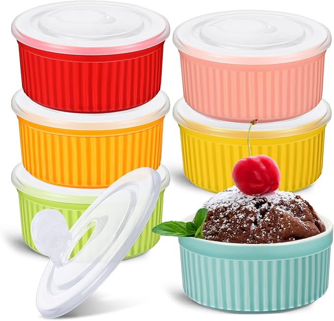 Amazon.com: 6 Sets Porcelain Ramekins with Lids 8 Oz Oven Safe Creme ...