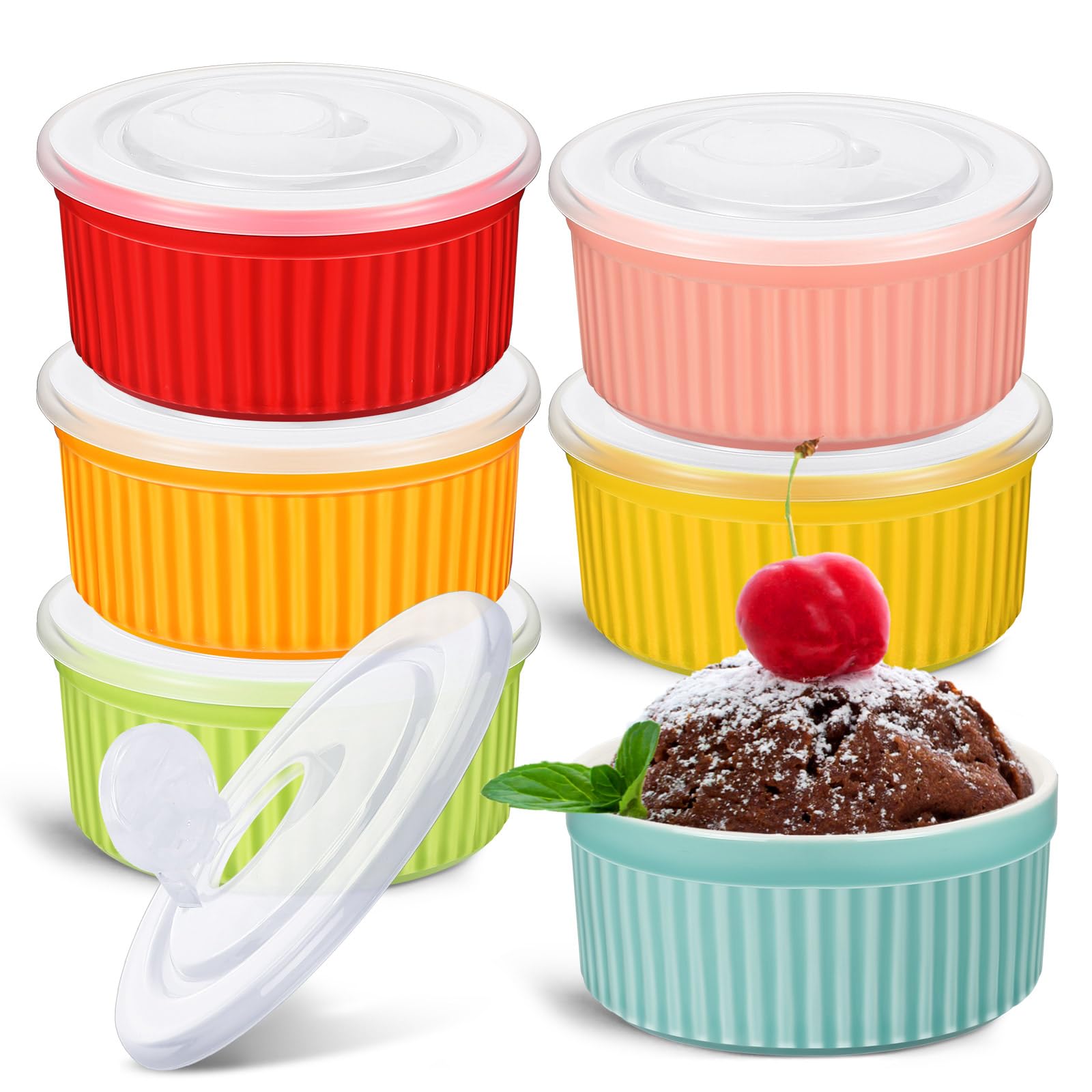 Amazon.com: 6 Sets Porcelain Ramekins with Lids Ramekins 8 Oz Oven Safe ...