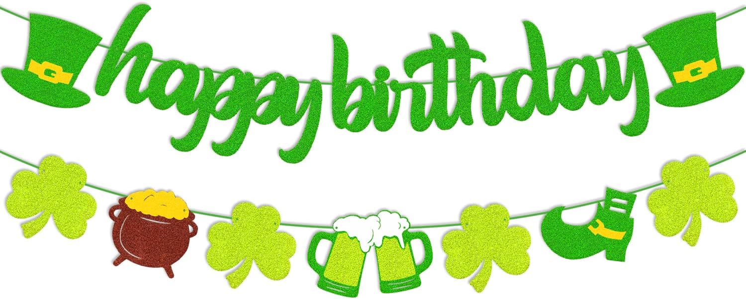 Amazon.com: St Patricks Day Birthday Banner Lucky Happy Birthday ...
