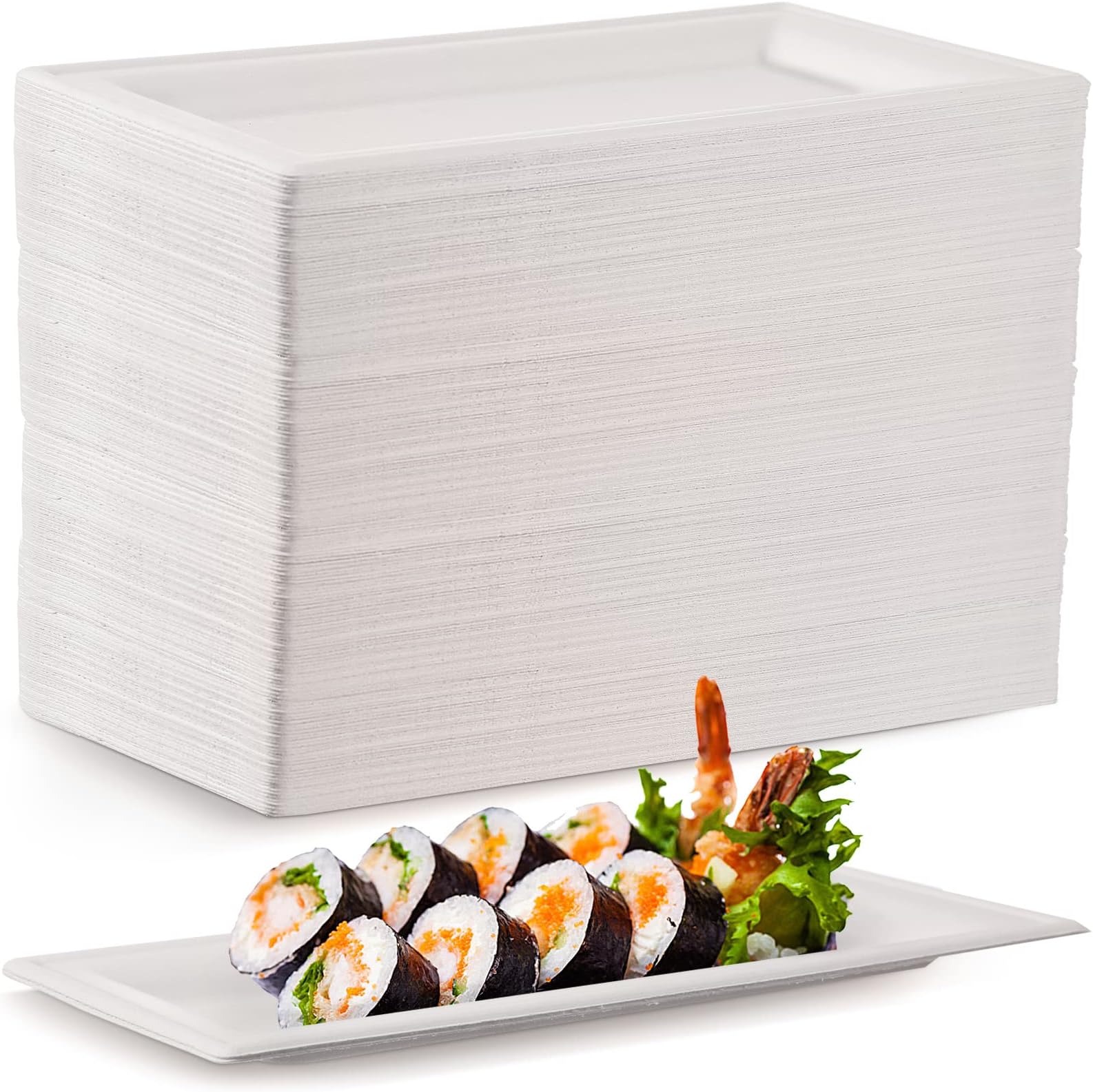 Amazon.com | Hotop Disposable Rectangle Plates White Rectangle Serving ...