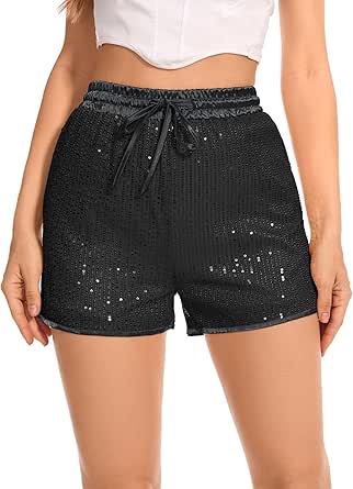 Amazon.com: Sequin Shorts for Women Elastic High Waisted Sparkle Rave ...