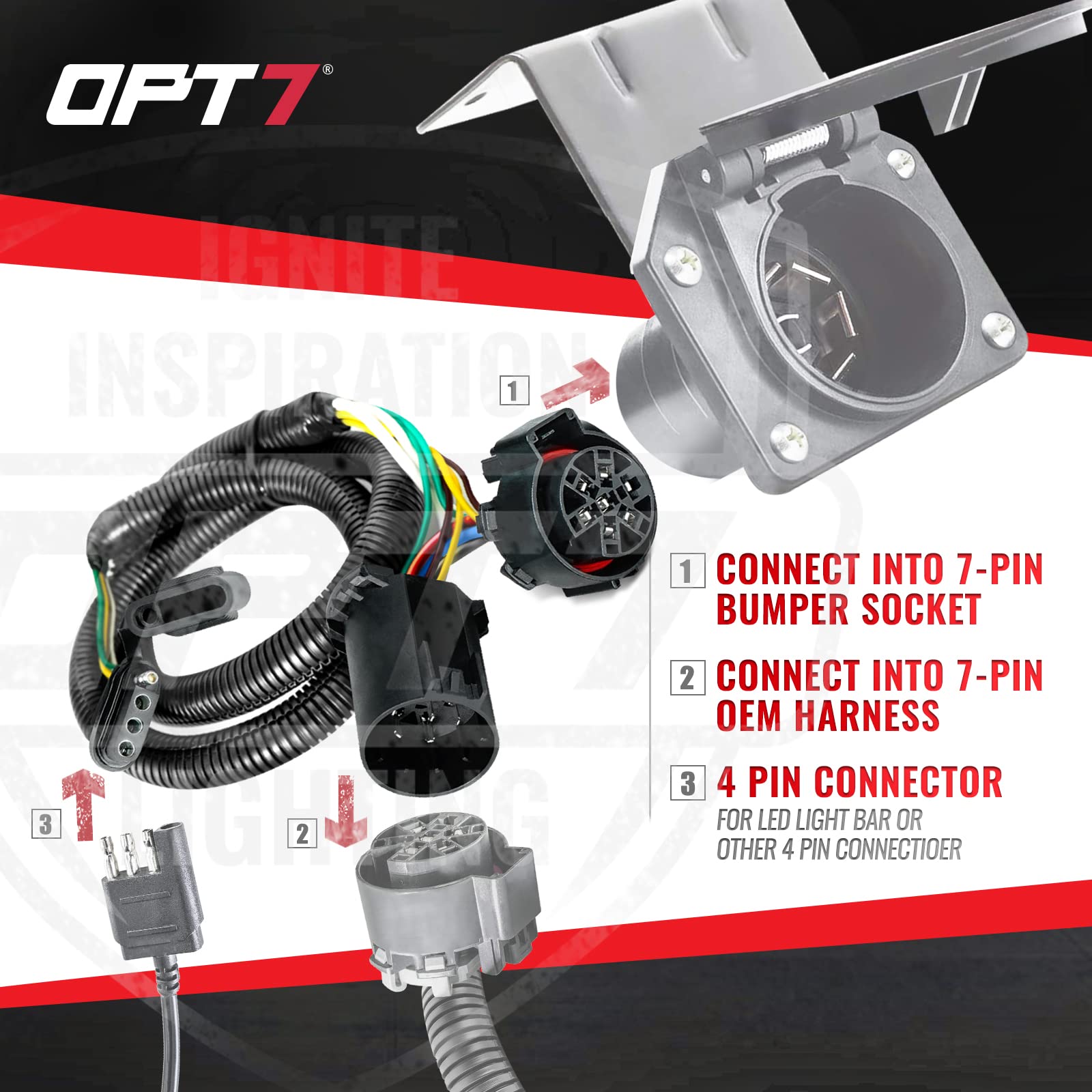 Snapklik.com : OPT7 7 Pin To 4 Pin Harness, 43 Inches Trailer Extension ...