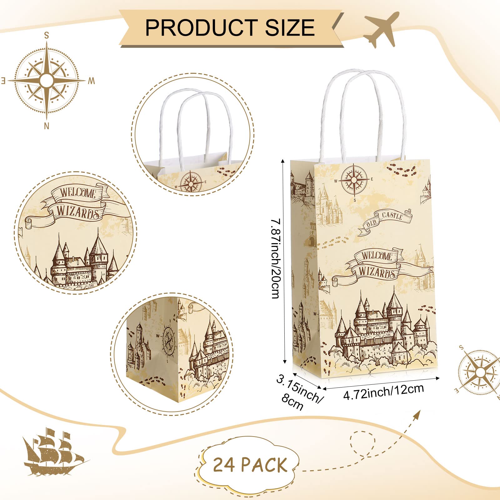 24 PCS Magical Wizard Gift Paper Bags Wizard Pumpkin Party Favor Bags ...