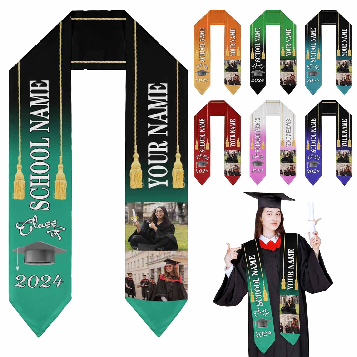 Amazon.com: Custom Graduation Stole Class of 2024 Personalized ...