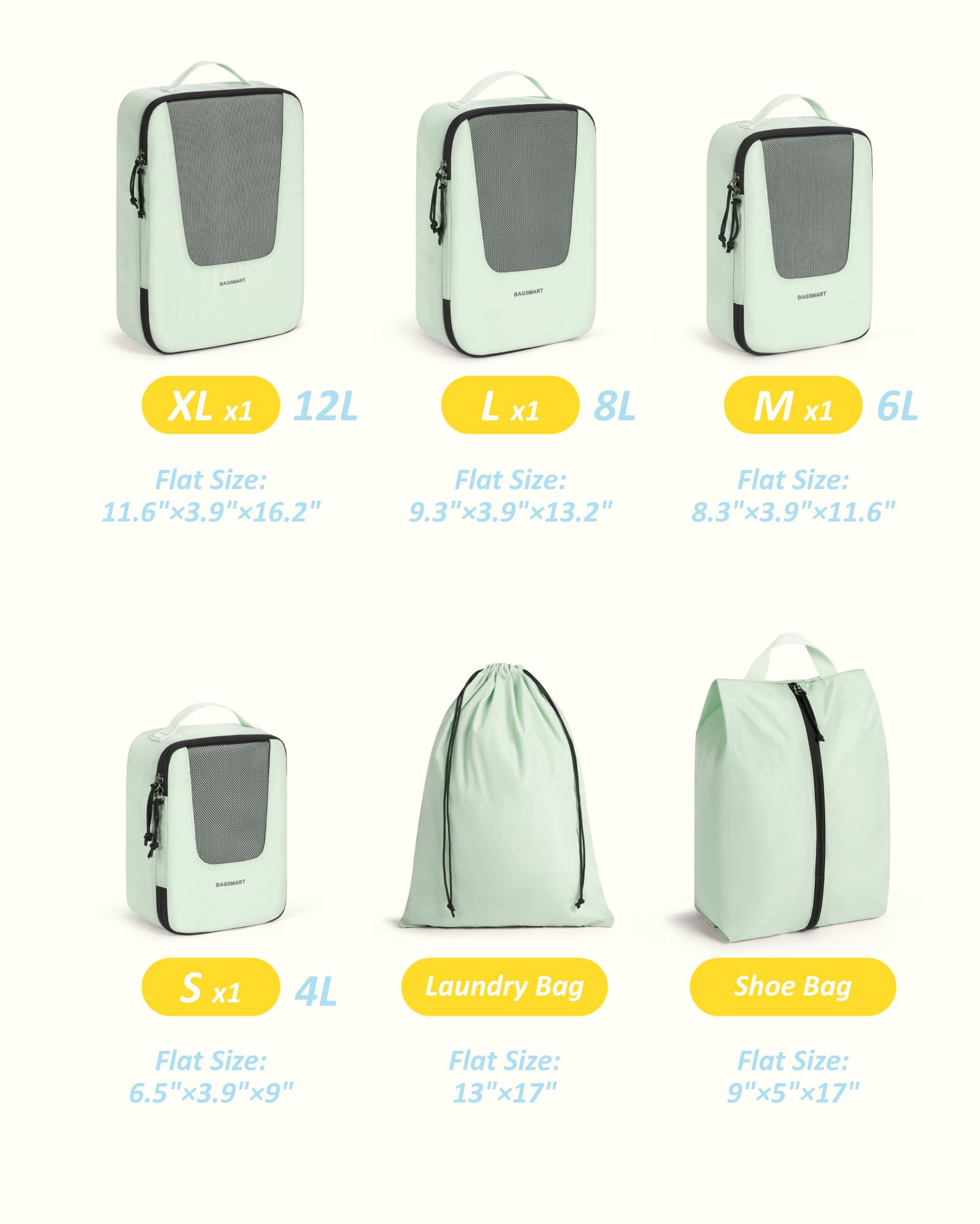 Snapklik.com : BAGSMART Packing Cubes For Travel, 6 Set Suitcase ...