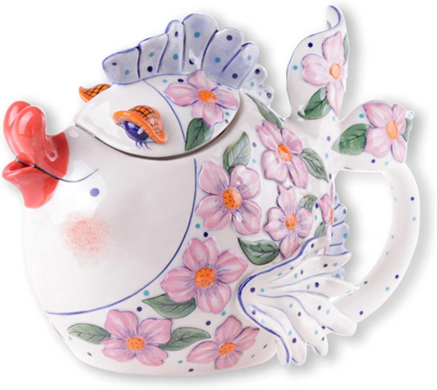 Amazon.com | Flower Fish Ceramic Teapot in White/Pink: Teapots