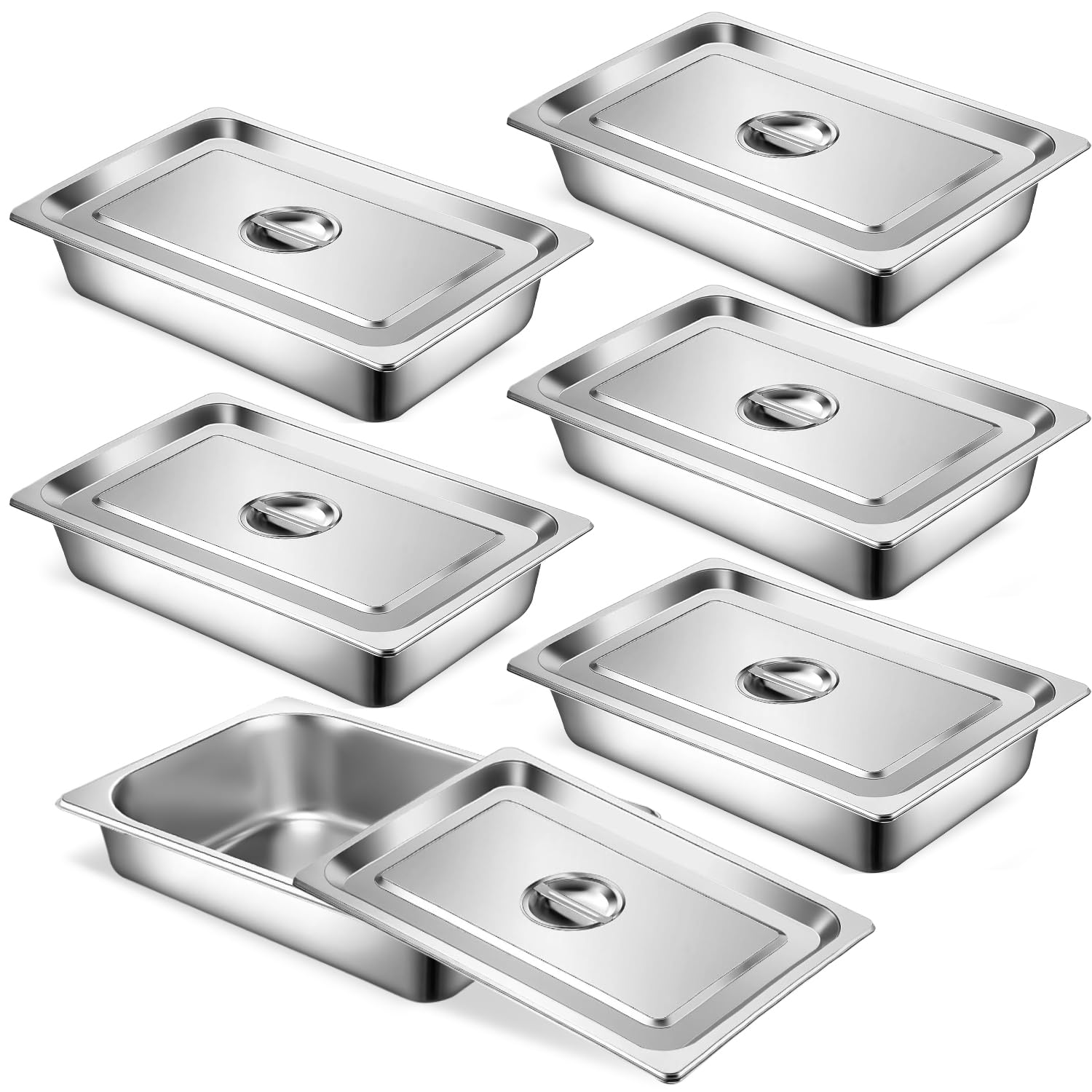 Amazon.com: 6 Set Stainless Steel Hotel Pans Full Size 2 1/2 Inch Deep ...
