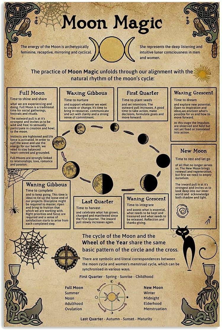 Amazon.com: HOUVSSEN Moon Magic Witch Poster Art Decor Home Metal Tin ...