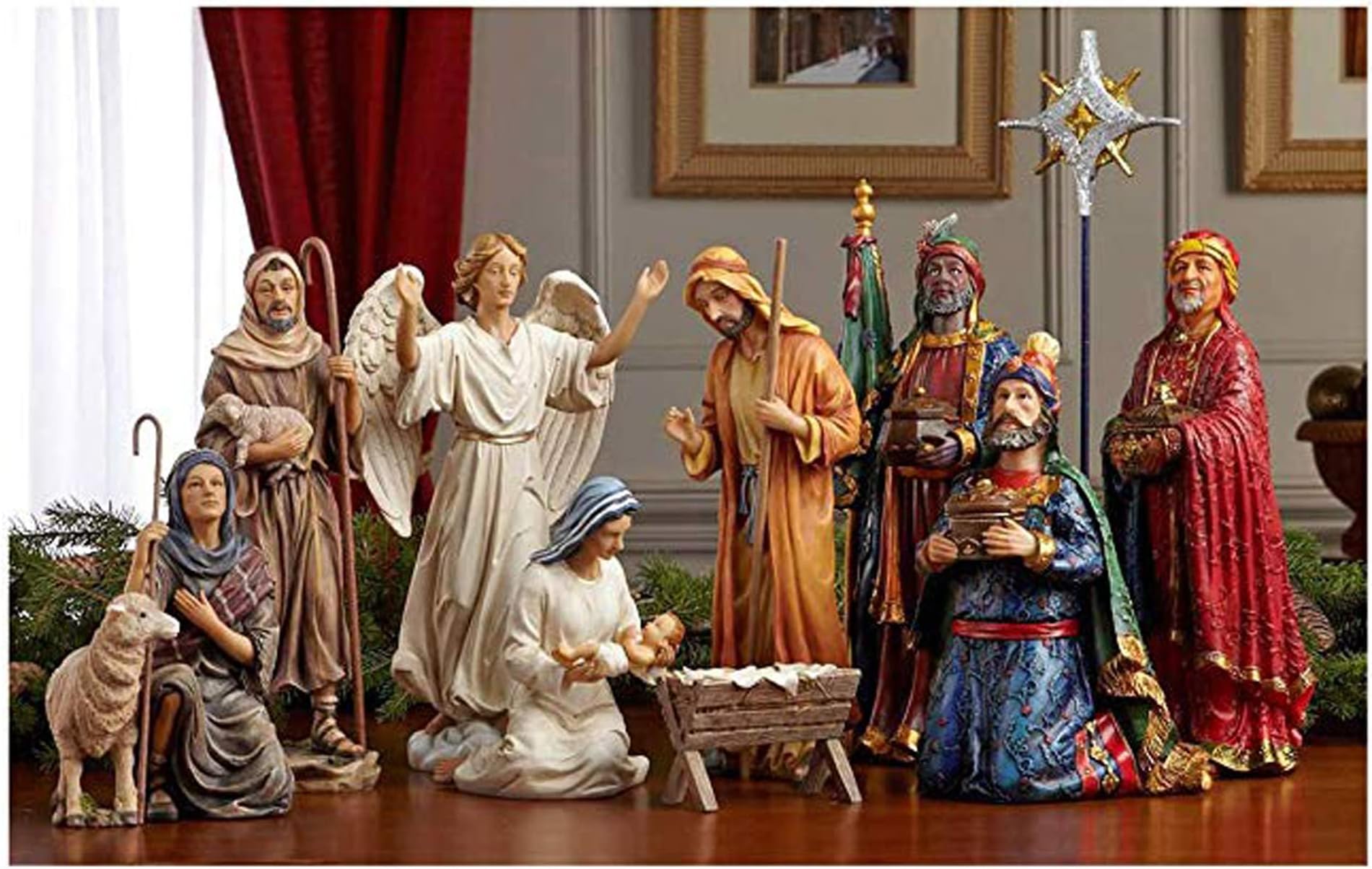 Amazon.com: Heirloom Nativity Figures Multi Warm Fifteen Piece Set ...