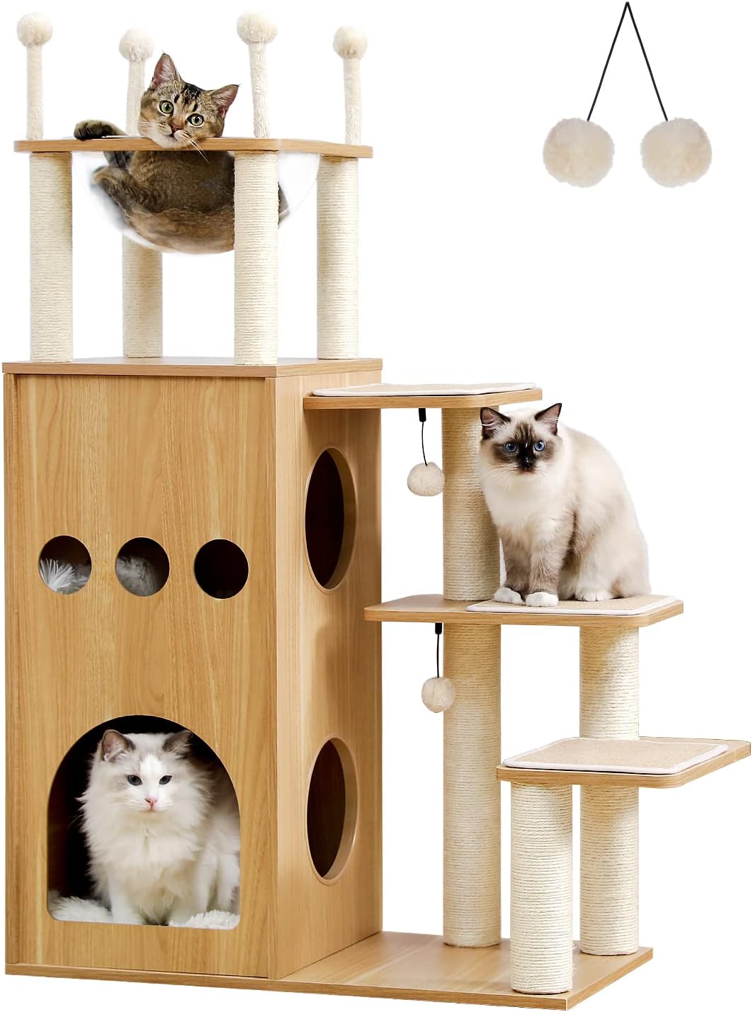 Amazon.com : MUTTROS Wooden Cat Tree, 50" Modern Cat Tower with 2-Floor ...