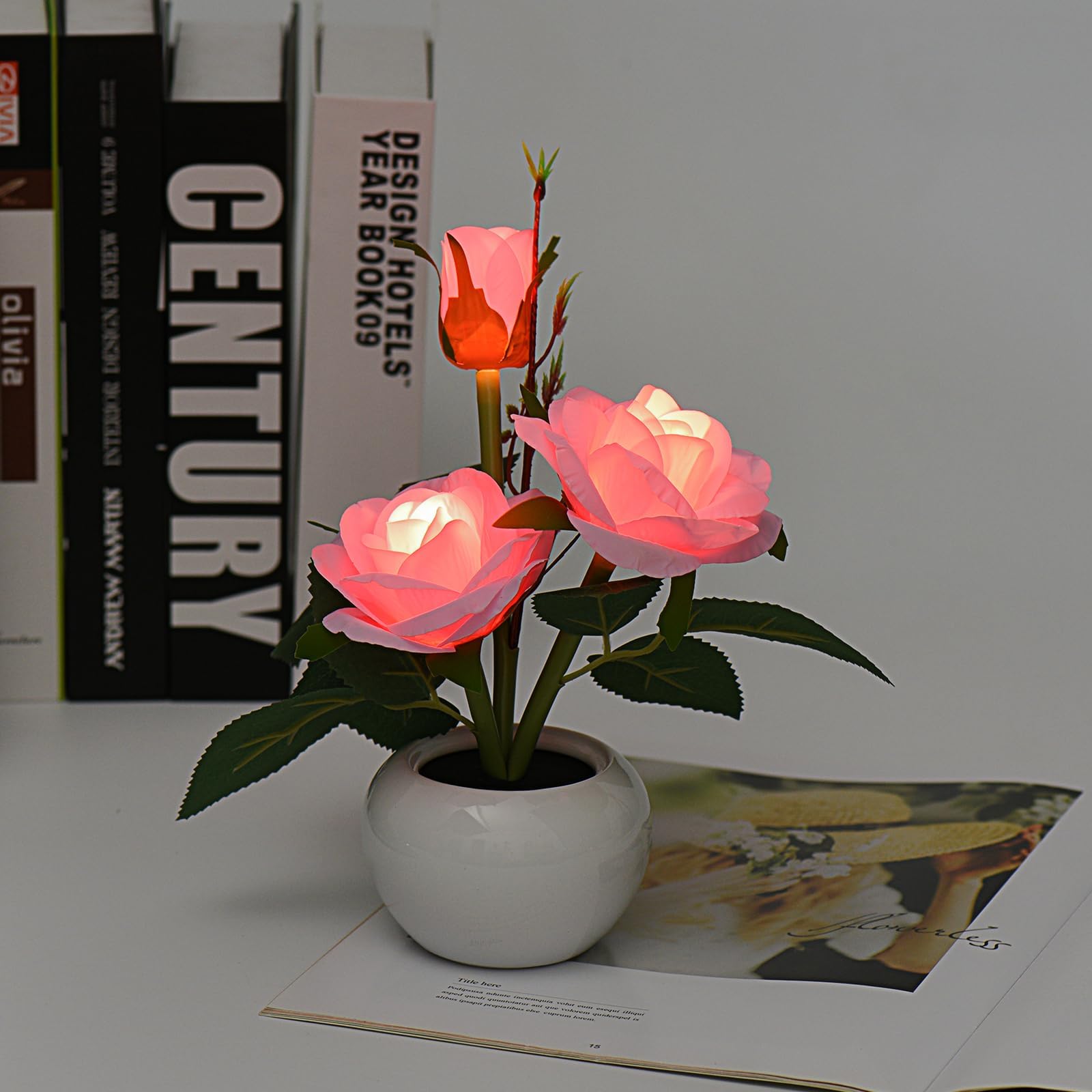 EMINGSKY Rose Flower Lamp, LED Artificial Flowers Gifts for Her Wife ...