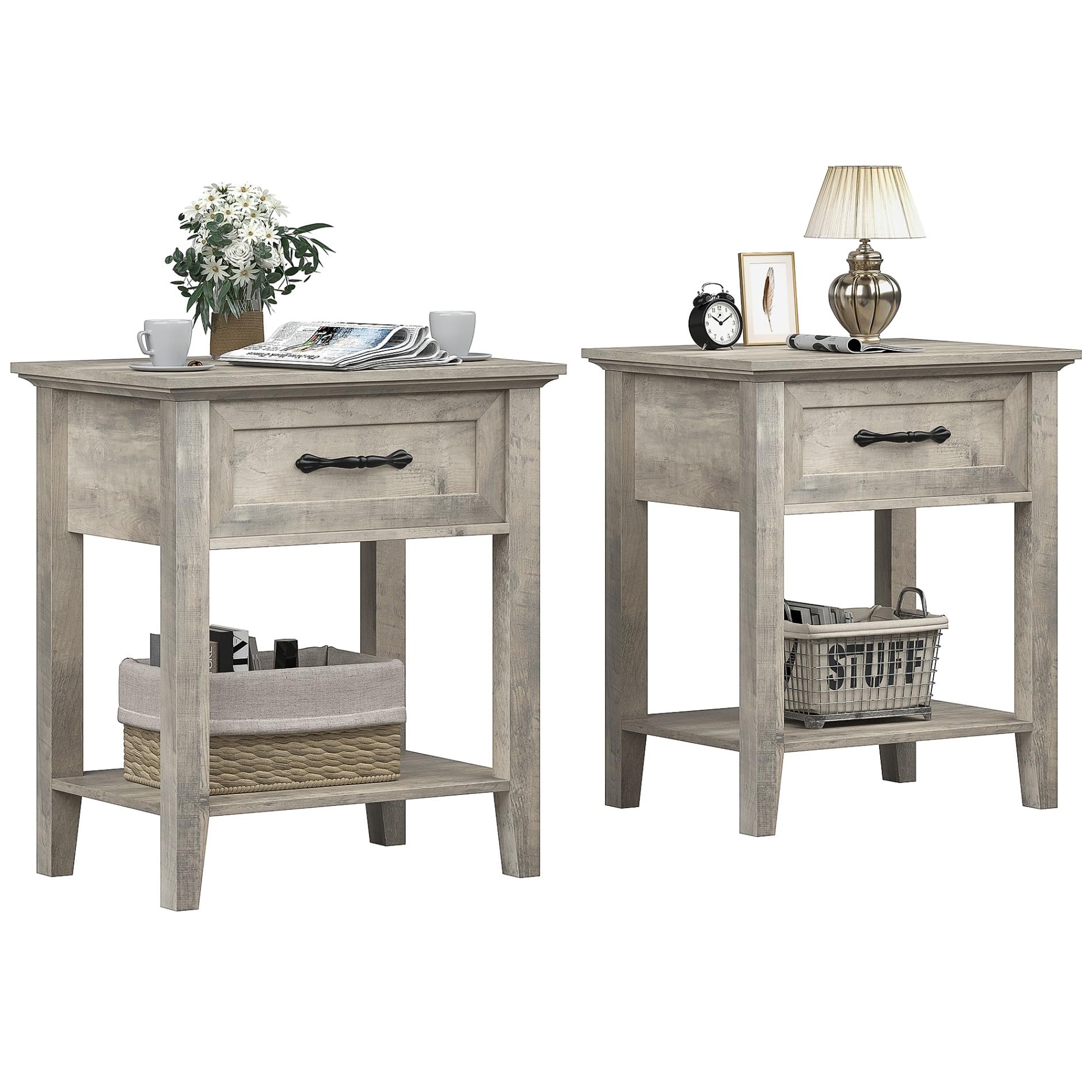 GAOMON Set of 2 Grey Nightstands End Table Side Table Living Room with ...
