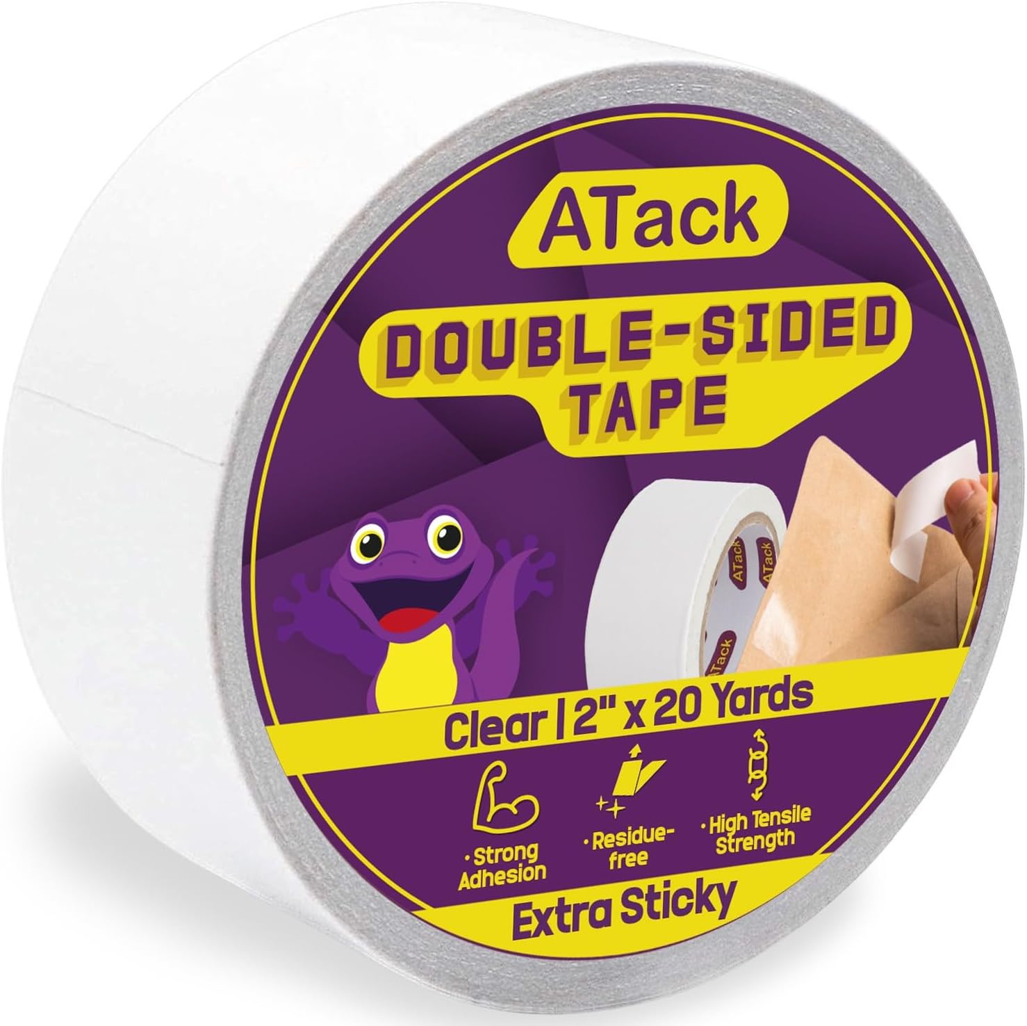 ATack Extra Sticky Clear Double-Sided Tape, Removable, 2-Inch x 20 ...