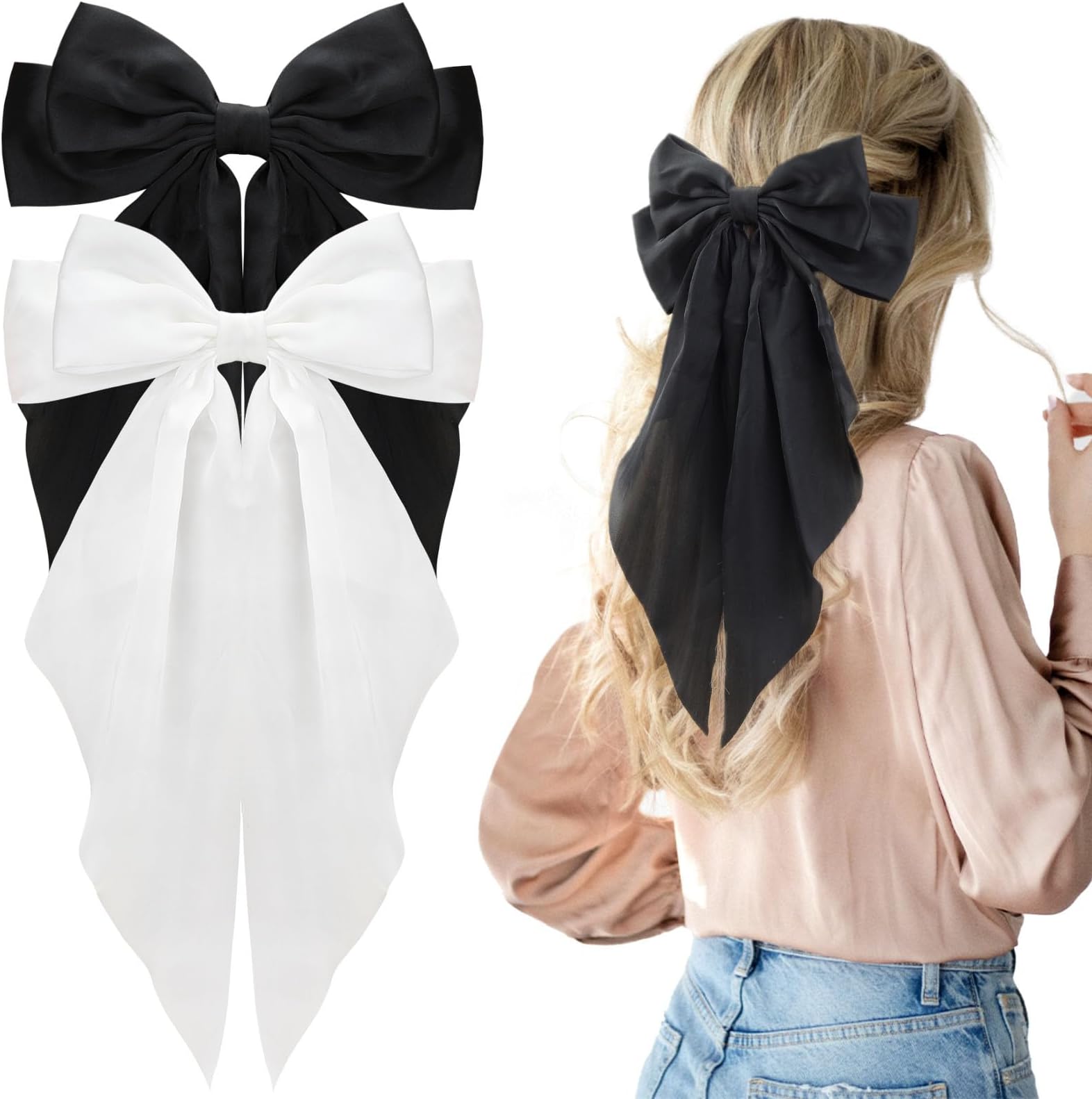 Amazon.com : Hair Bows Clips for Women, Big White Bows for Girls ...