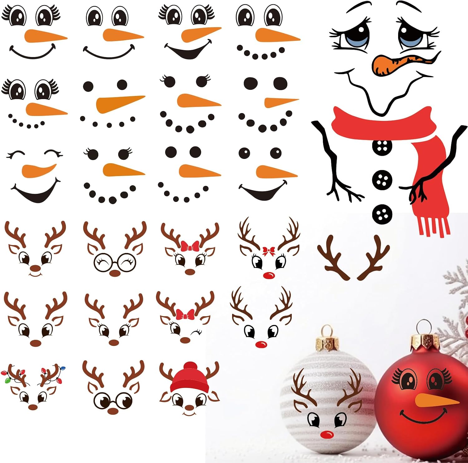 Amazon.com: 25 PCS Snowman Face Stickers for Crafts Christmas Vinyl ...