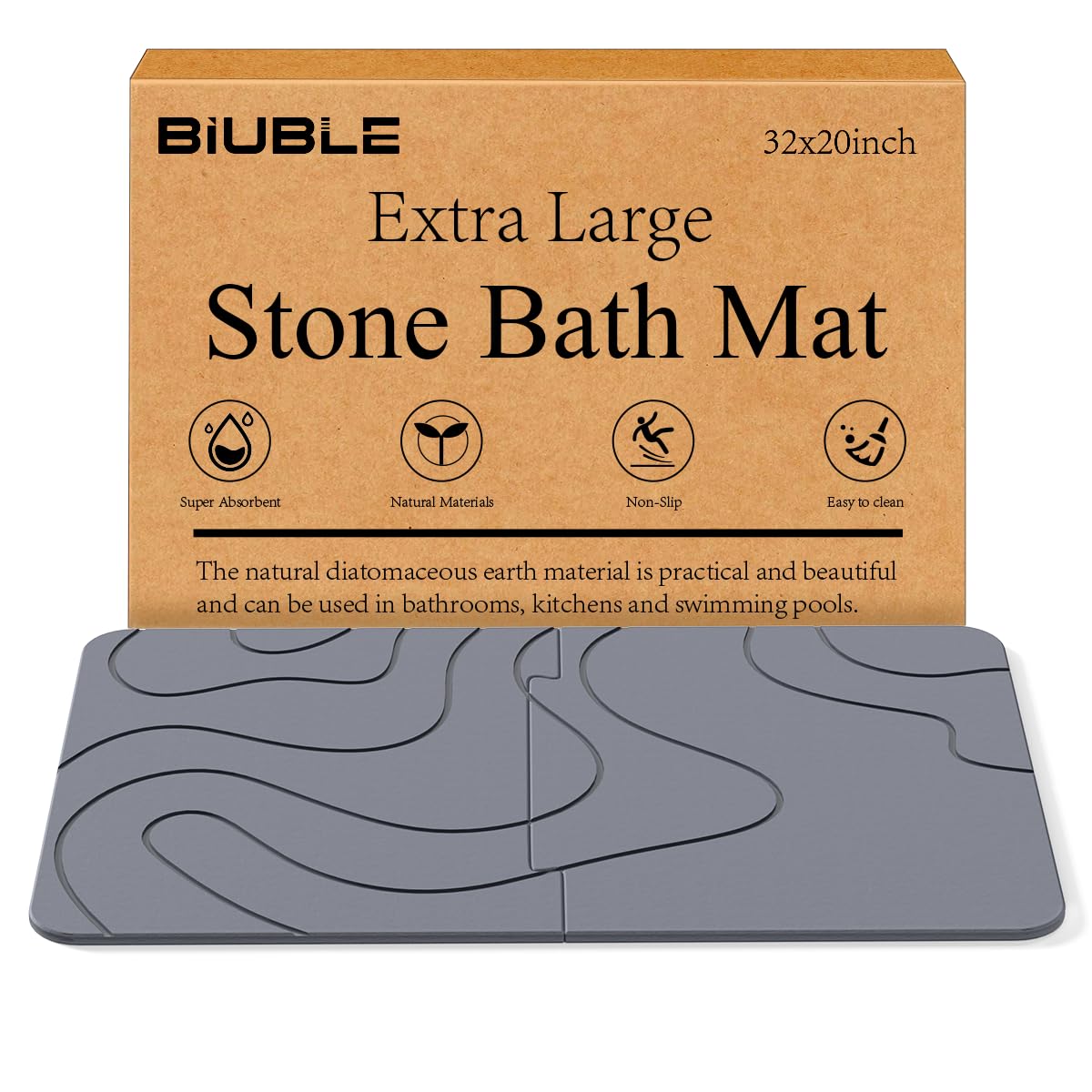 Amazon.com: BIUBLE 32"x20" Large Stone Bath Mat, Quick Dry Diatomaceous ...