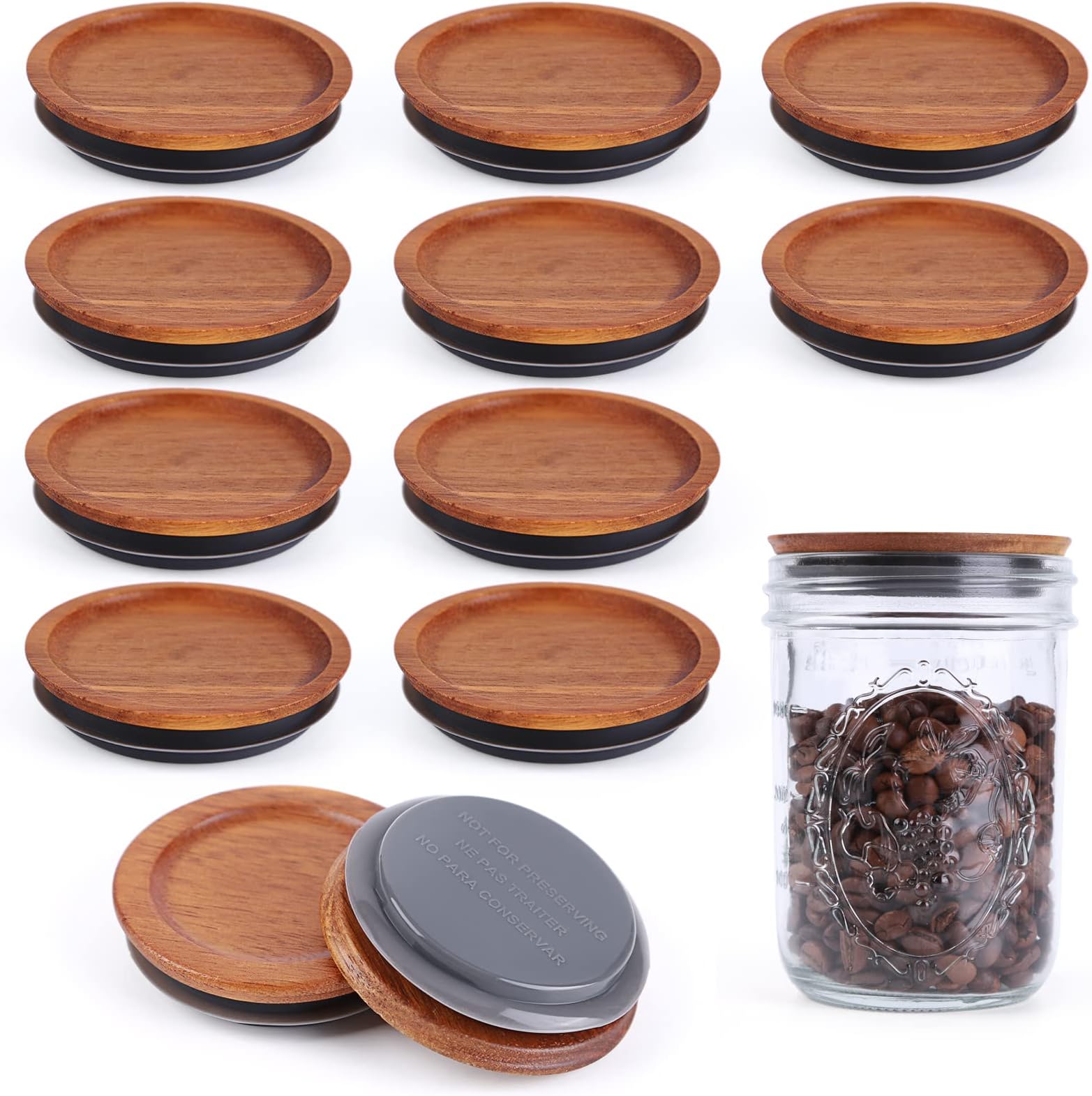 Amazon.com: LDHHYH 12 Pack Wide Mouth Mason Jar Lids, Acacia Wooden ...