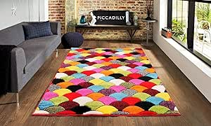 ZASH London Multi-Colored Geometric Design Area Rugs Thick Soft Bedroom ...