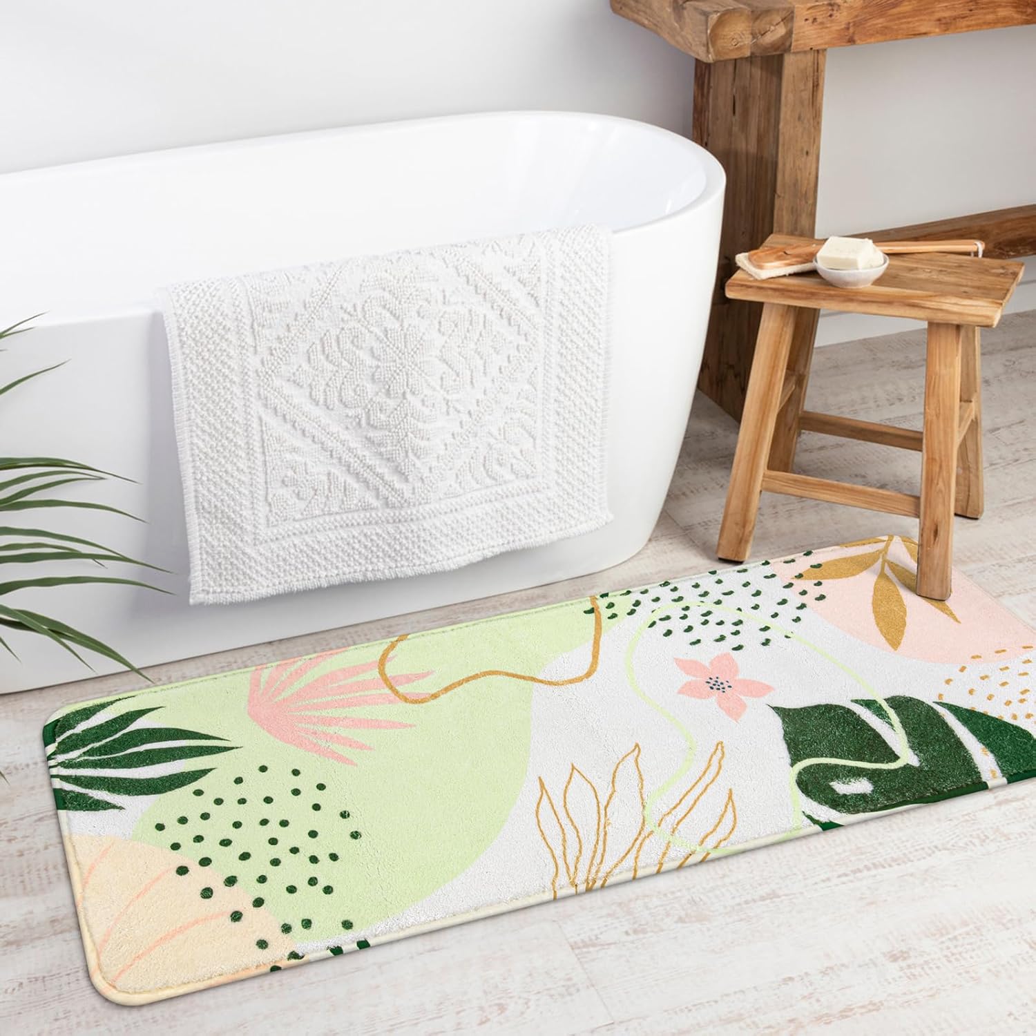 Amazon.com: Uphome Abstract Plant Bathroom Runner Rug Boho Pale Green ...