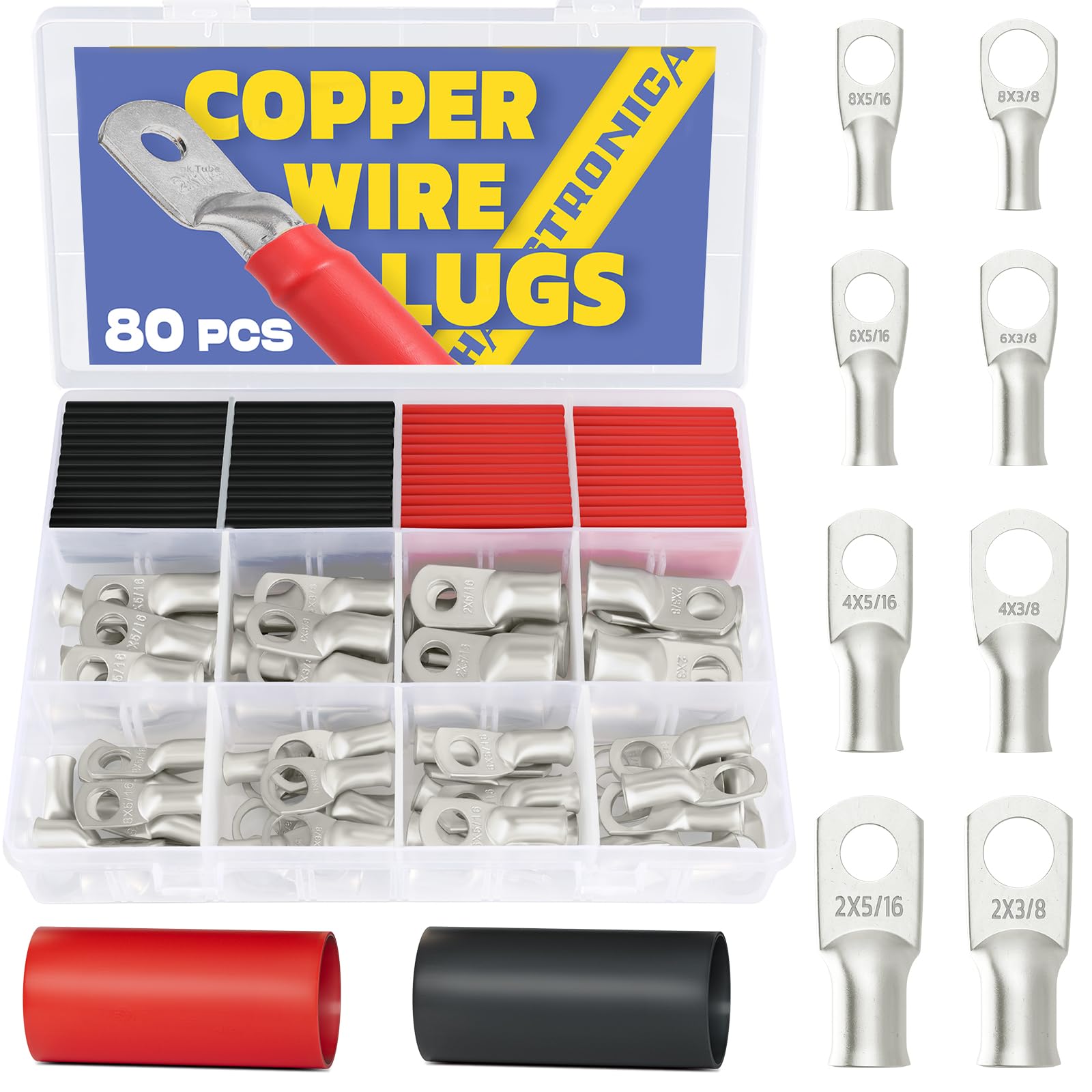 Snapklik.com : Haisstronica 80PCS Tinned Copper Wire Lugs Kit,AWG 8 6 4 ...