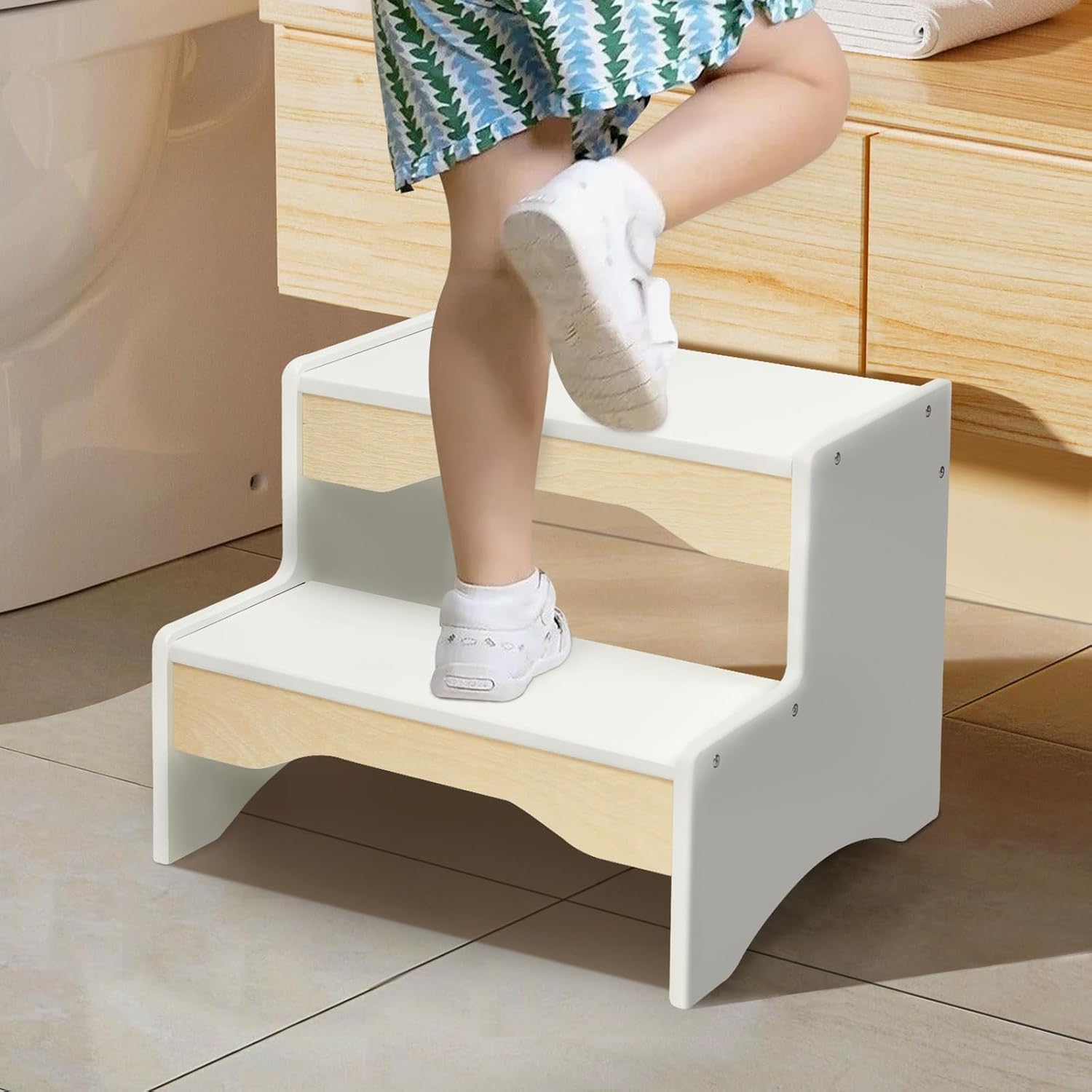 Amazon.com : Frogprin Wooden Toddler Step Stool, 2 Step Stool for Kids ...