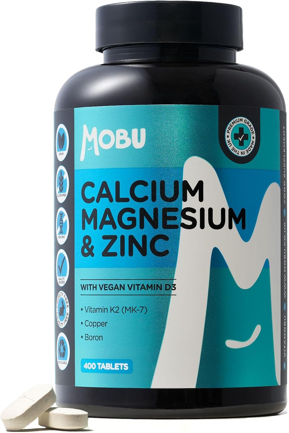 MOBU - Calcium Magnesium & Zinc 400 Tablets - with Vegan Vitamin D3 ...