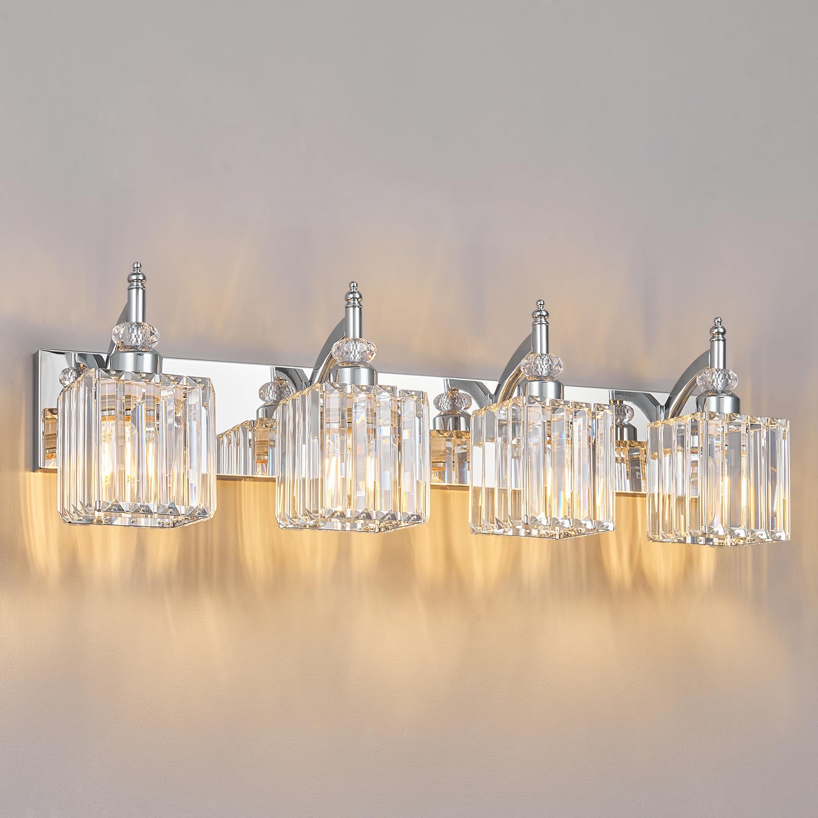 BBLLWJ Crystal Vanity Lights Chrome 4 Light Bathroom Vanity Light ...