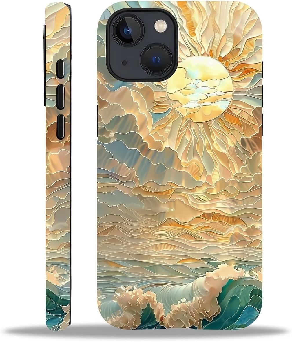 Amazon.com: ZHEGAILIAN Case for iPhone 15,Ocean Waves Sun Rays Stained ...