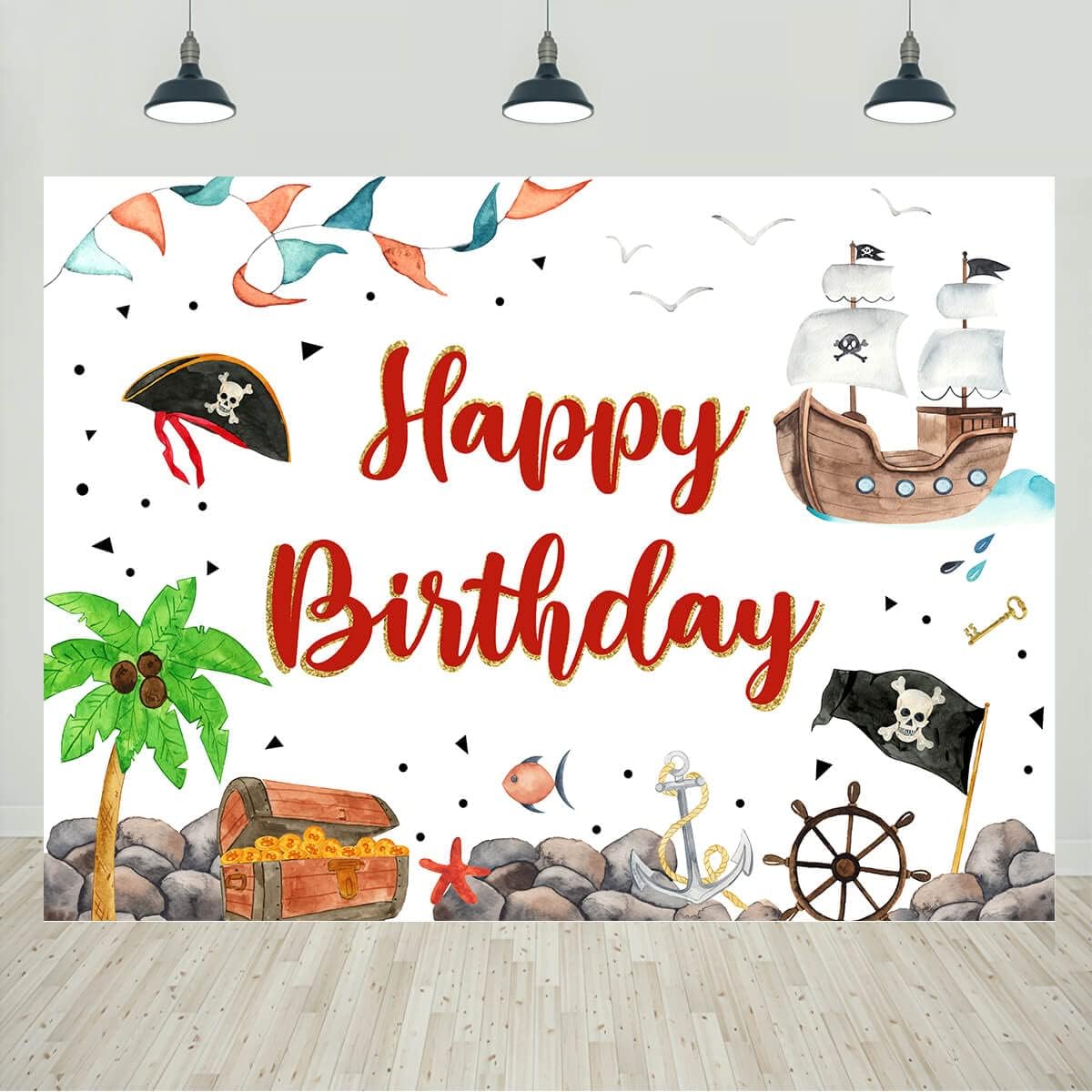 Amazon.com : Pirate Happy Birthday Backdrop for Boys Nautical Treasure ...