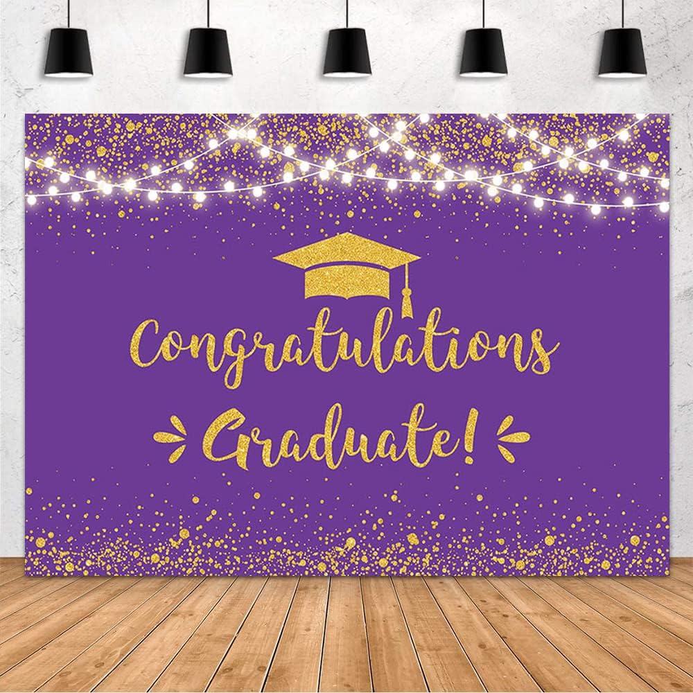Amazon.com : MEHOFOND Purple and Gold Graduation Backdrop Class of 2023 ...