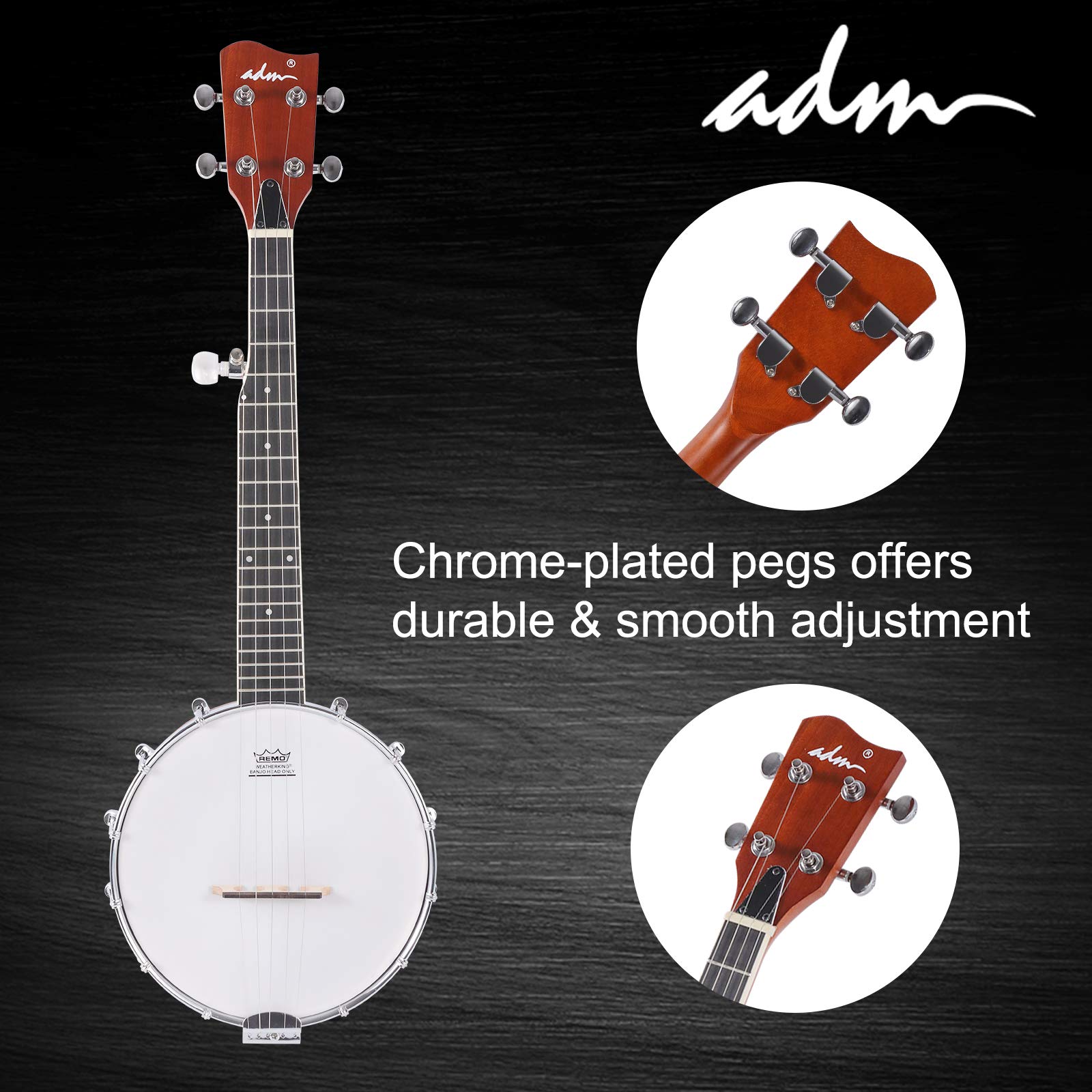 ADM 5-String Banjo Mini 13 Bracket with Closed Solid Wood Back and ...