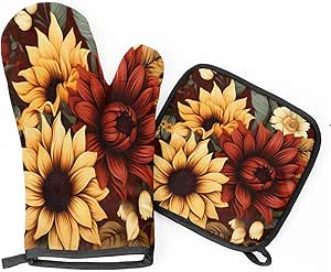 Amazon.com: Flowers Sunflower Oven Mitt Pot Holder Sets for Kitchen ...