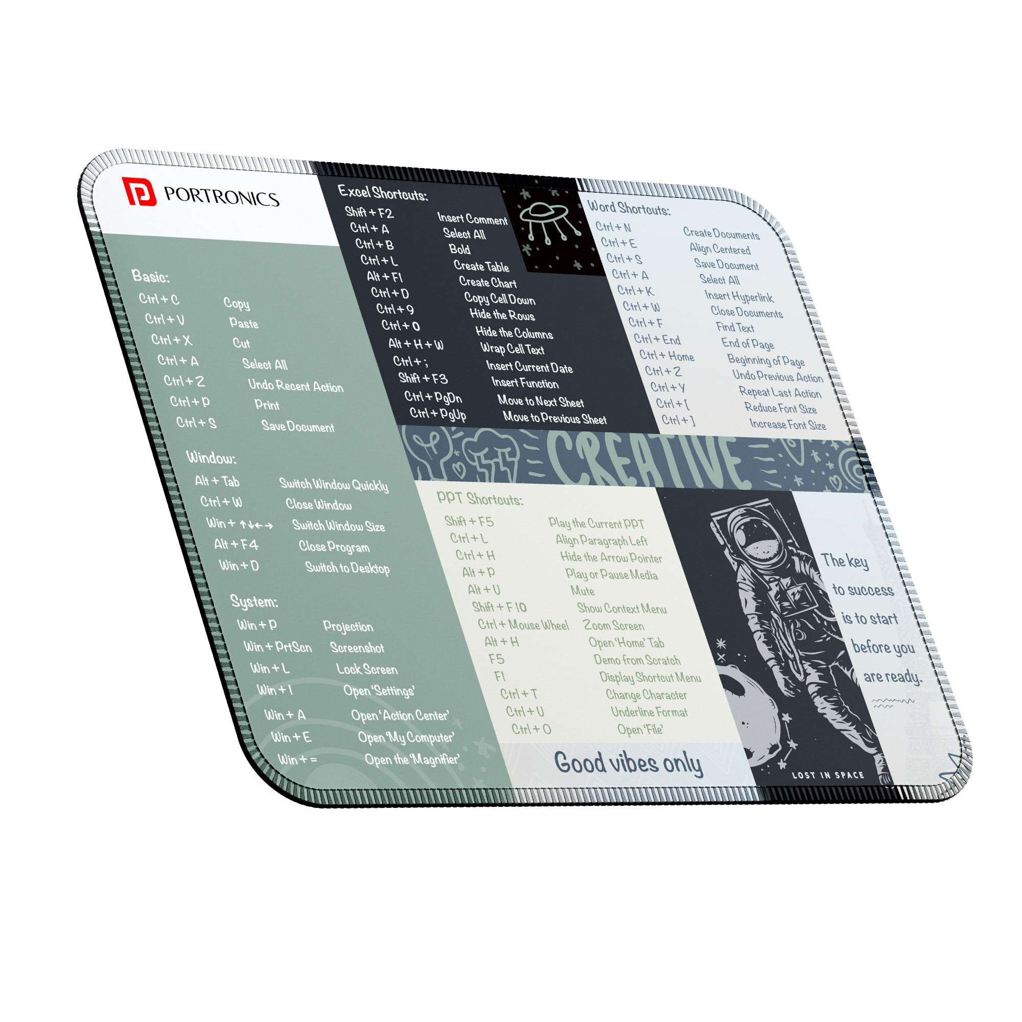 Portronics Comfipad 3 Mouse Pad with Windows Shortcuts Design, Non-Slip ...