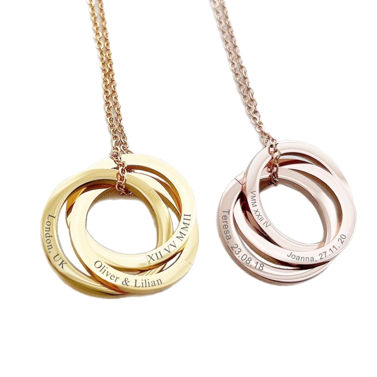 Personalised Engraved Linked Circle Necklace, Custom Russian Ring ...