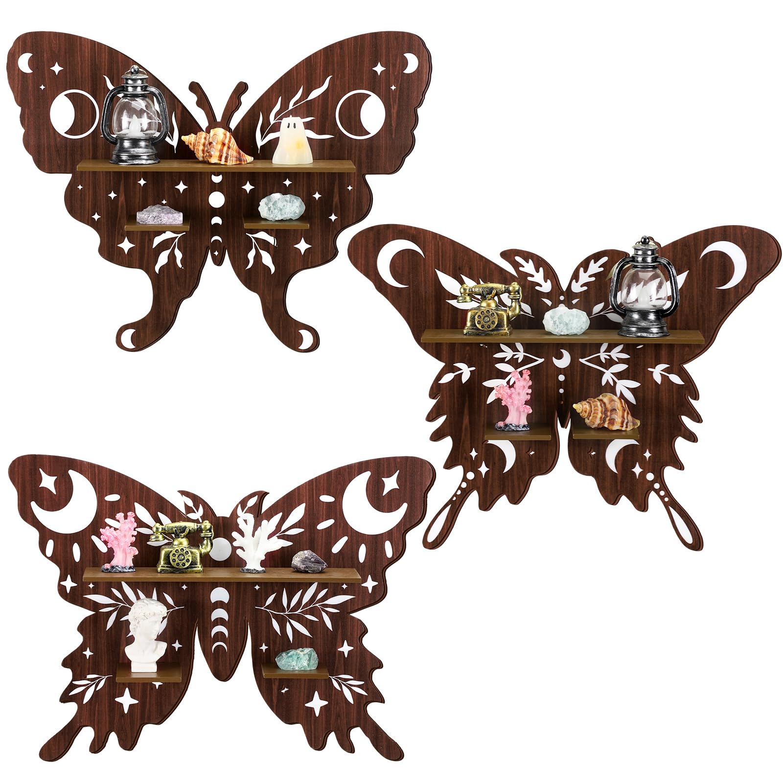 Amazon.com: Kigley 3 Pcs Luna Moth Crystal Shelf Display Boho Wood Wall ...