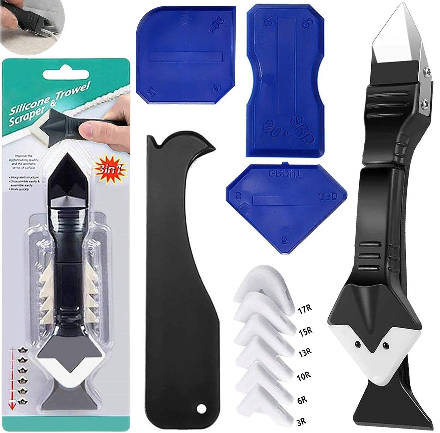 3 in 1 Silicone Caulking Tools Kit, 11pcs Silicone Scraper Sealant ...