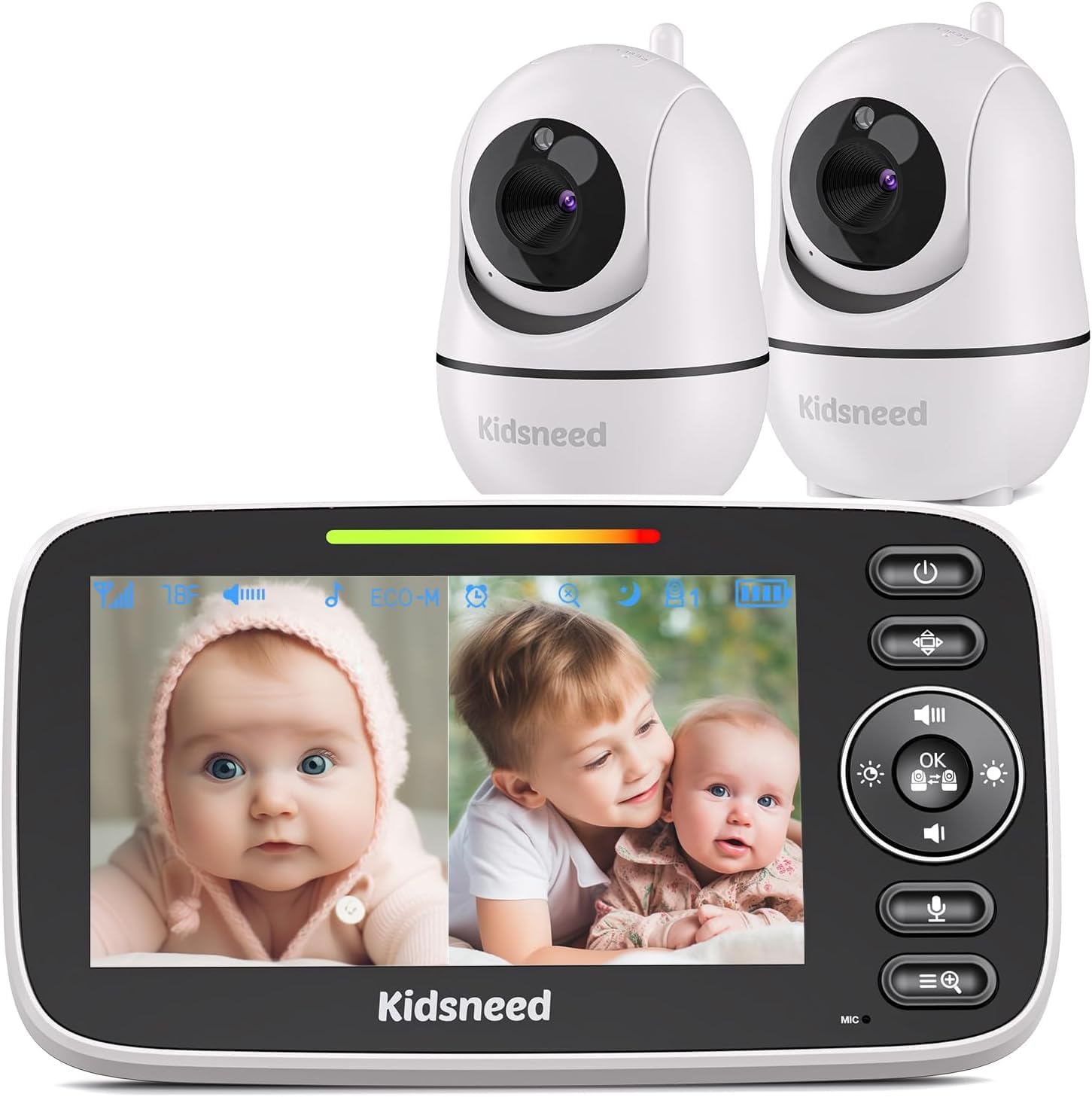 Amazon.com: Kidsneed Baby Monitor, 4.3" Split Screen, 20 Hours Battery ...
