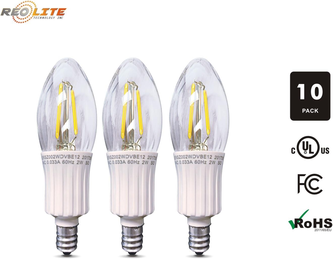 REO-LITE 10-Pack LED B10 Candle 2700K (24.0W) 400LM, Soft Warm Non ...