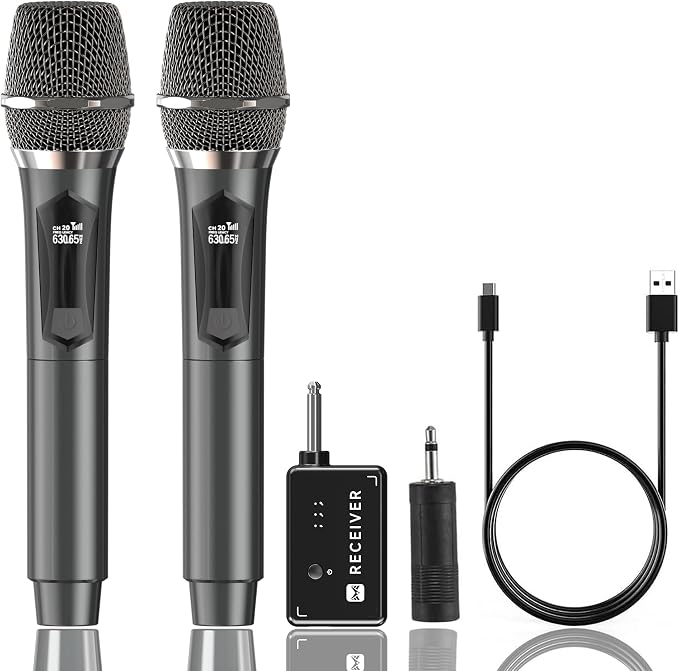 Amazon.com: MAILANGSHI Wireless Microphone, Dual Handheld Cordless ...