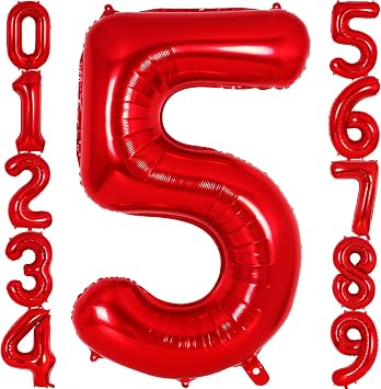 Amazon.com: Red Number 5 Balloon 40 Inch, Big Large Foil Helium Number ...