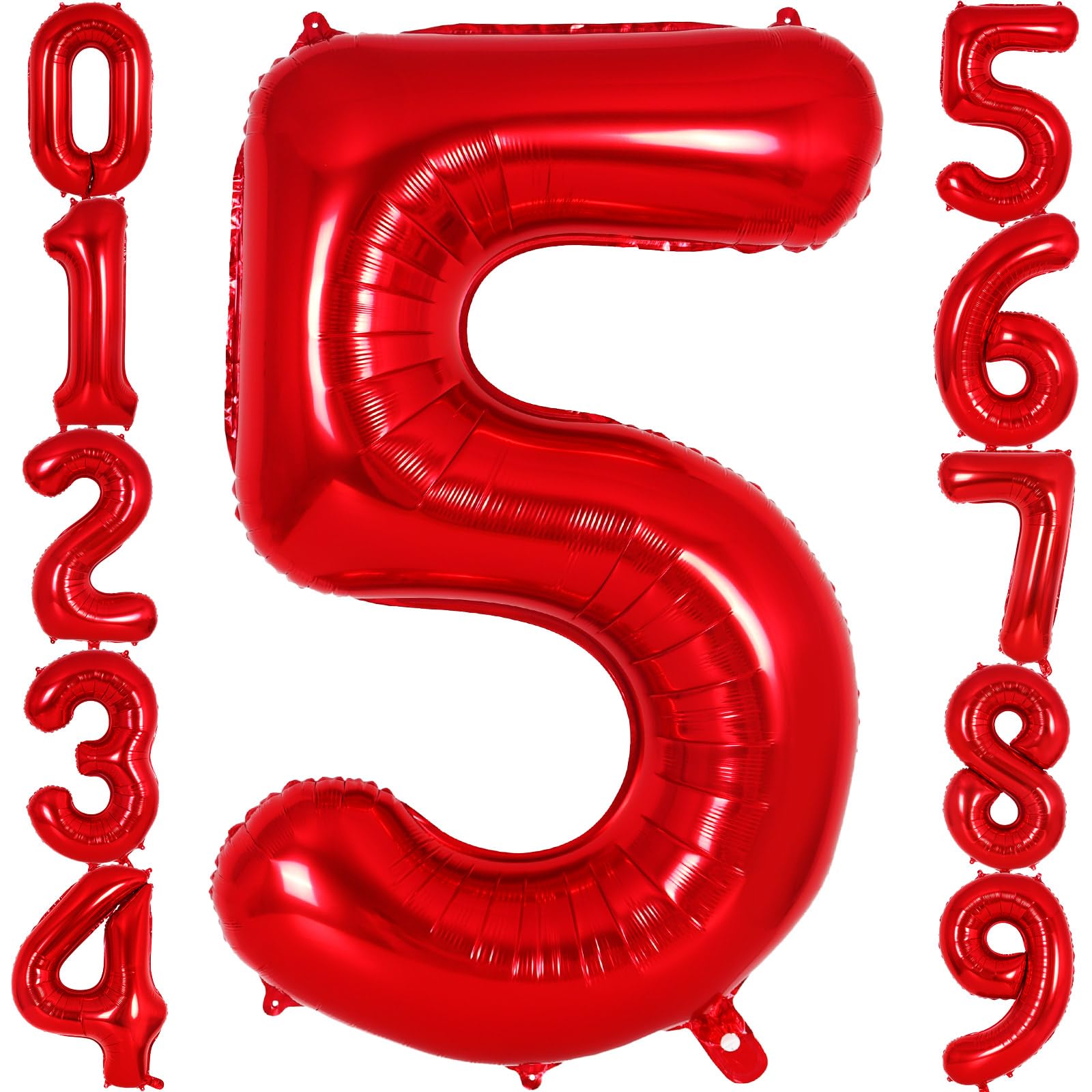Amazon.com: Red Number 5 Balloon 40 Inch, Big Large Foil Helium Number ...