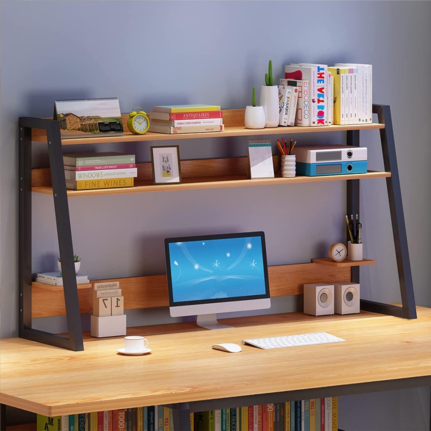 Amazon.com: GUODDM 2 Tier Desktop Bookshelf/Bookcase - Computer Desk ...